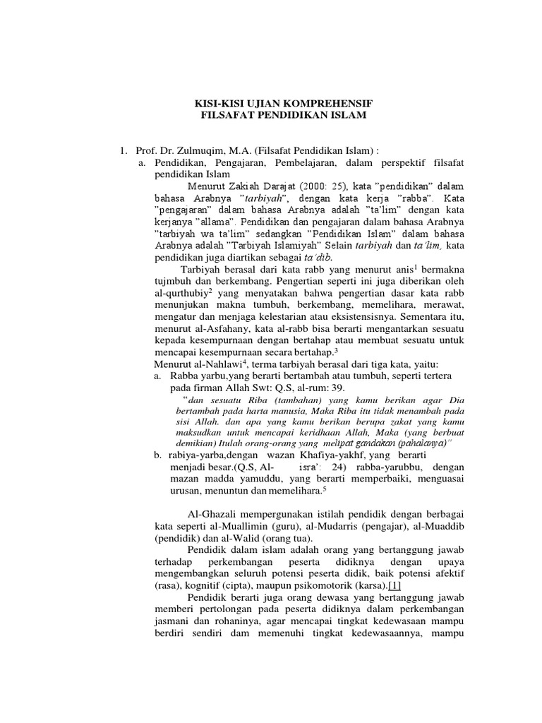 Kisi Kisi Ujian Kompre Filsafat Pendidikan Islam | PDF