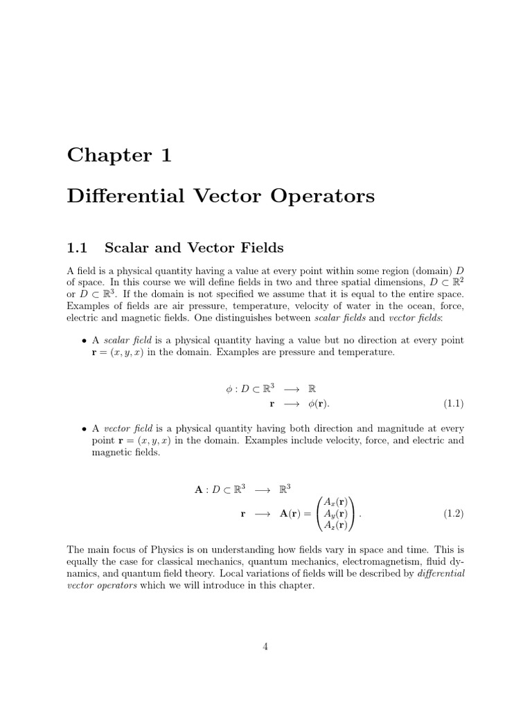 Di Erential Vector Operators: 1.1 Scalar and Vector Fields | PDF ...