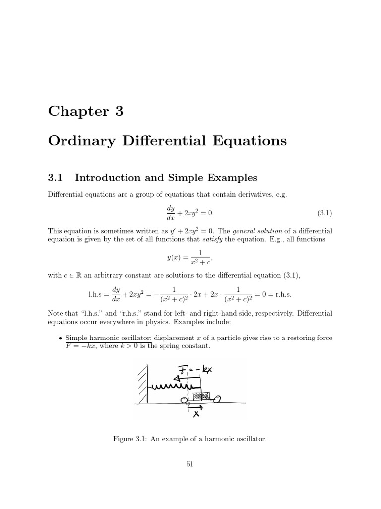 Ordinary Di Erential Equations: 3.1 Introduction and Simple Examples ...