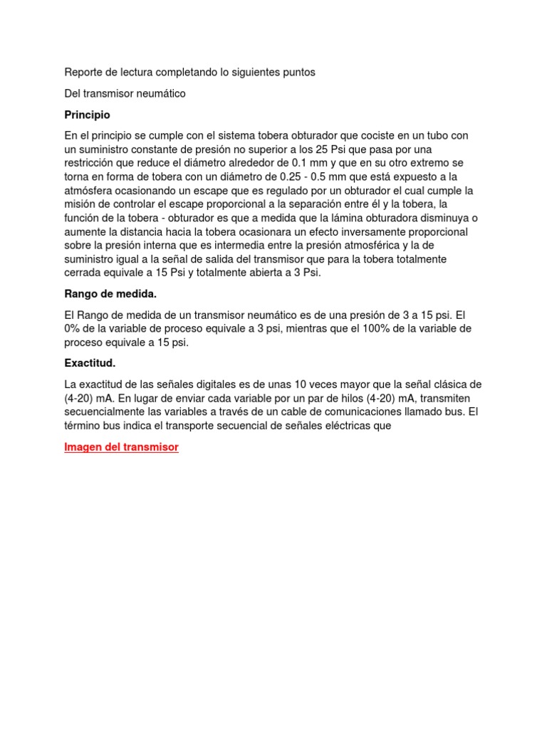 Transmisores Neumáticos: Principios y Análisis | PDF | Transmisor | Presión