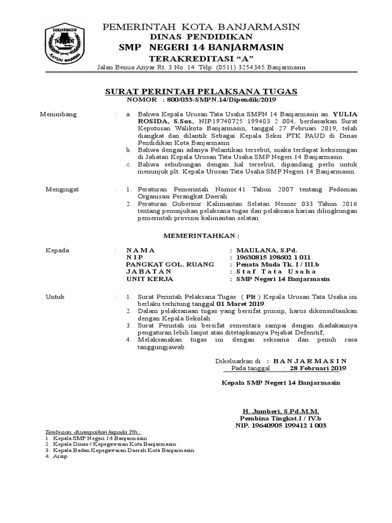 Surat Penunjukan PLT 2019 | PDF