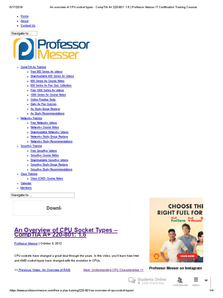 An Overview of CPU Socket Types - CompTIA A+ 220-801 - 1.6 - Professor ...