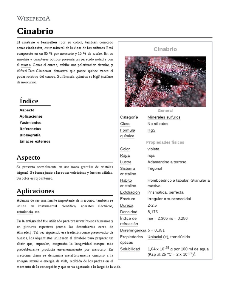 Cinabrio | PDF | Mineralogía | Química