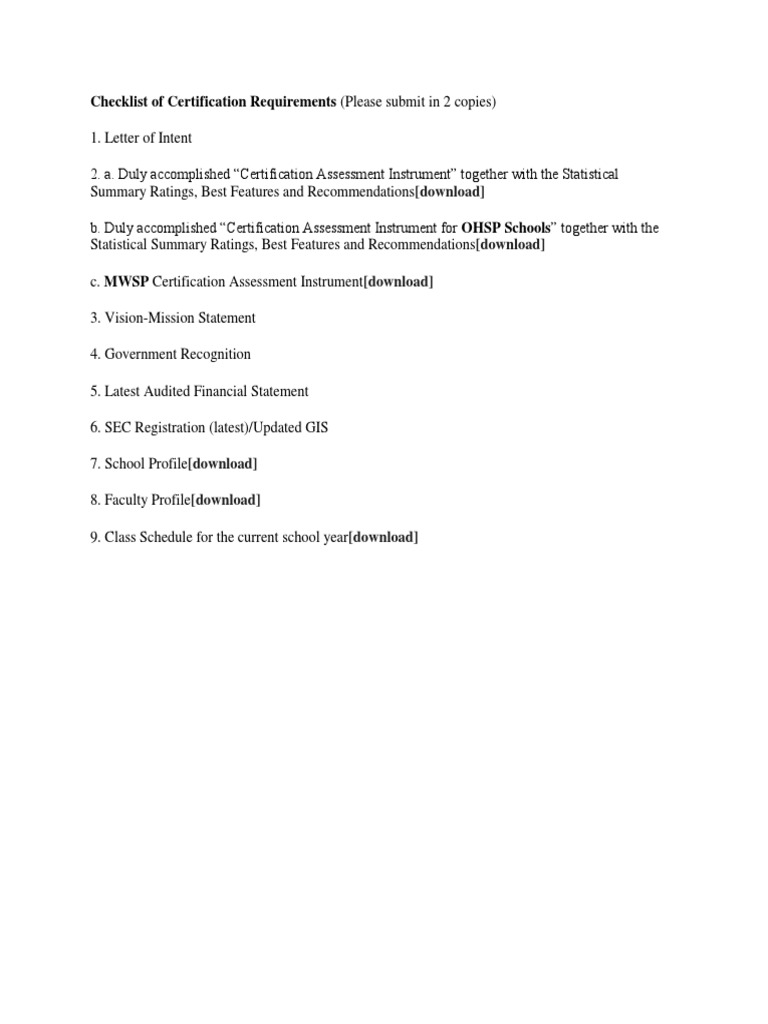 Checklist of Certification Requirements | PDF