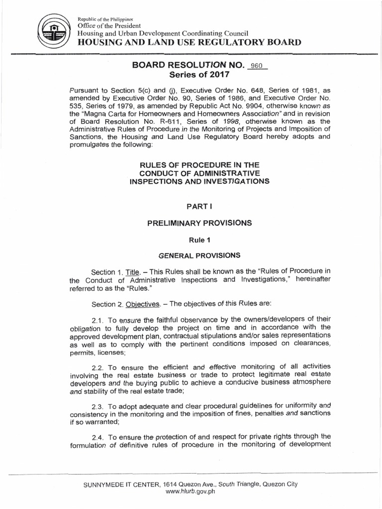 HLURB Rules | PDF | Judgment (Law) | Board Of Directors