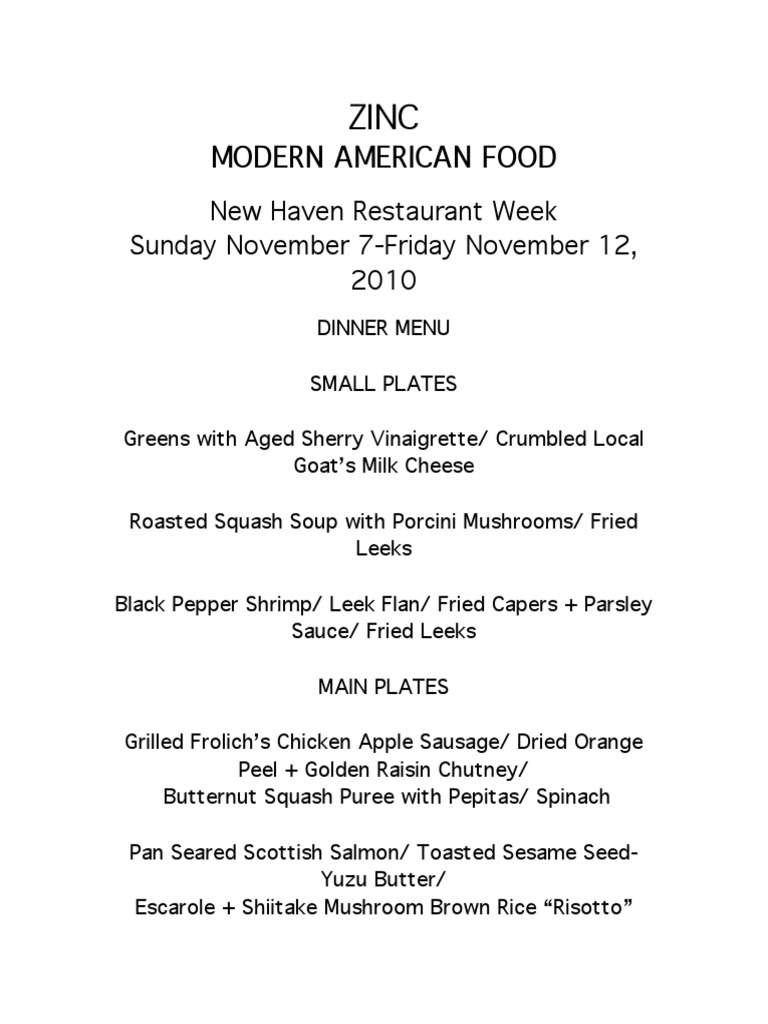 ZINC Combined Menus | PDF