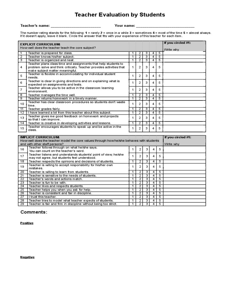 Student Teacher Evaluation Form | PDF | Homework | Teachers