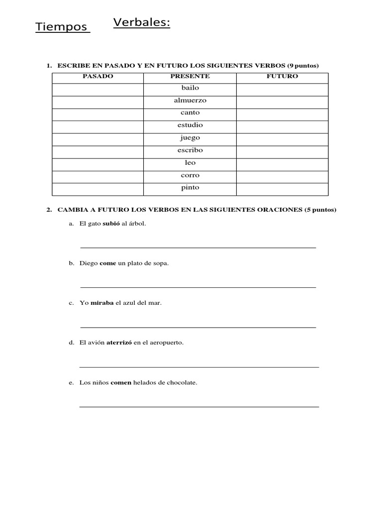 Prueba de Lenguaje Verbos | PDF