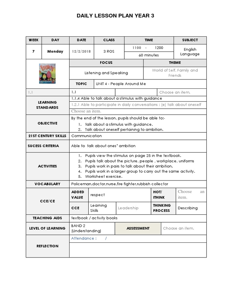 Daily Lesson Plan Year 3: Choose An Item | PDF | Human Communication ...