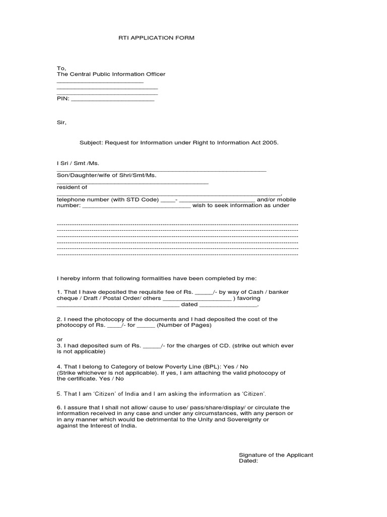 RTI Application Format | PDF | Government Information | Government