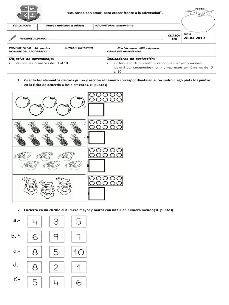 Prueba de Numeros 0 Al 10 | PDF