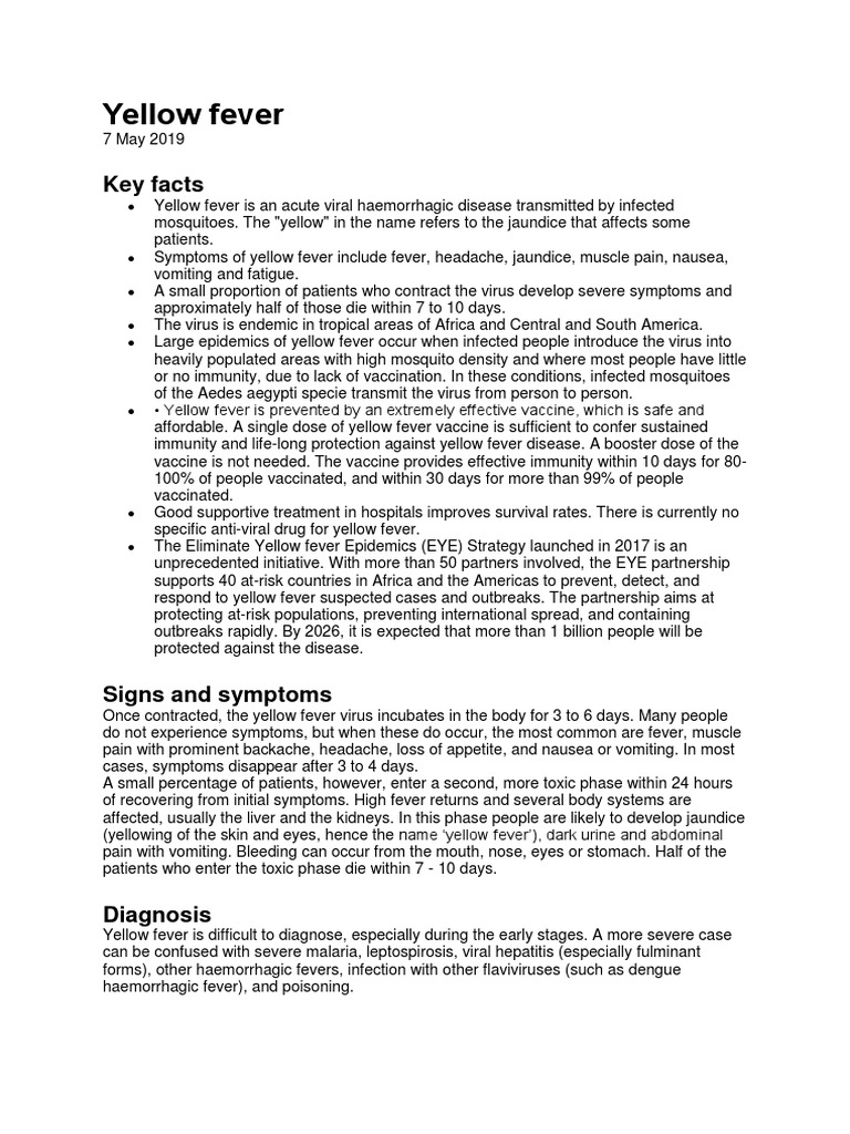 Yellow Fever: Key Facts | PDF | Yellow Fever | Infection