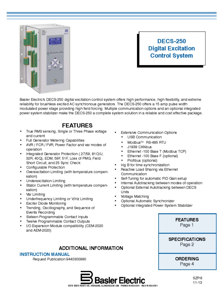DECS 250 Datasheet | PDF | Electric Power System | Electric Generator