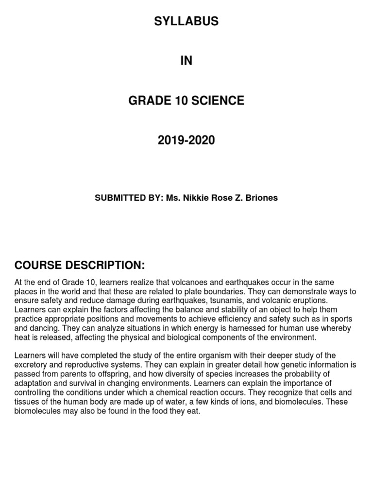 Syllabus in Science 10 | PDF | Electromagnetic Radiation ...