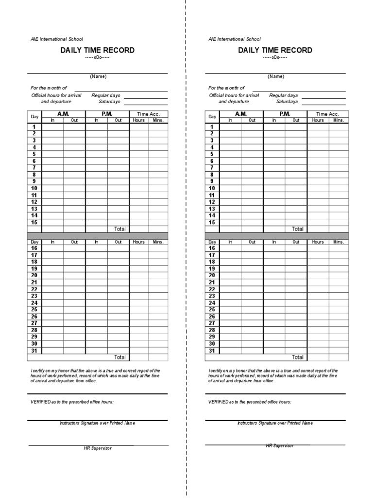 Daily Time Record Daily Time Record | PDF | Business