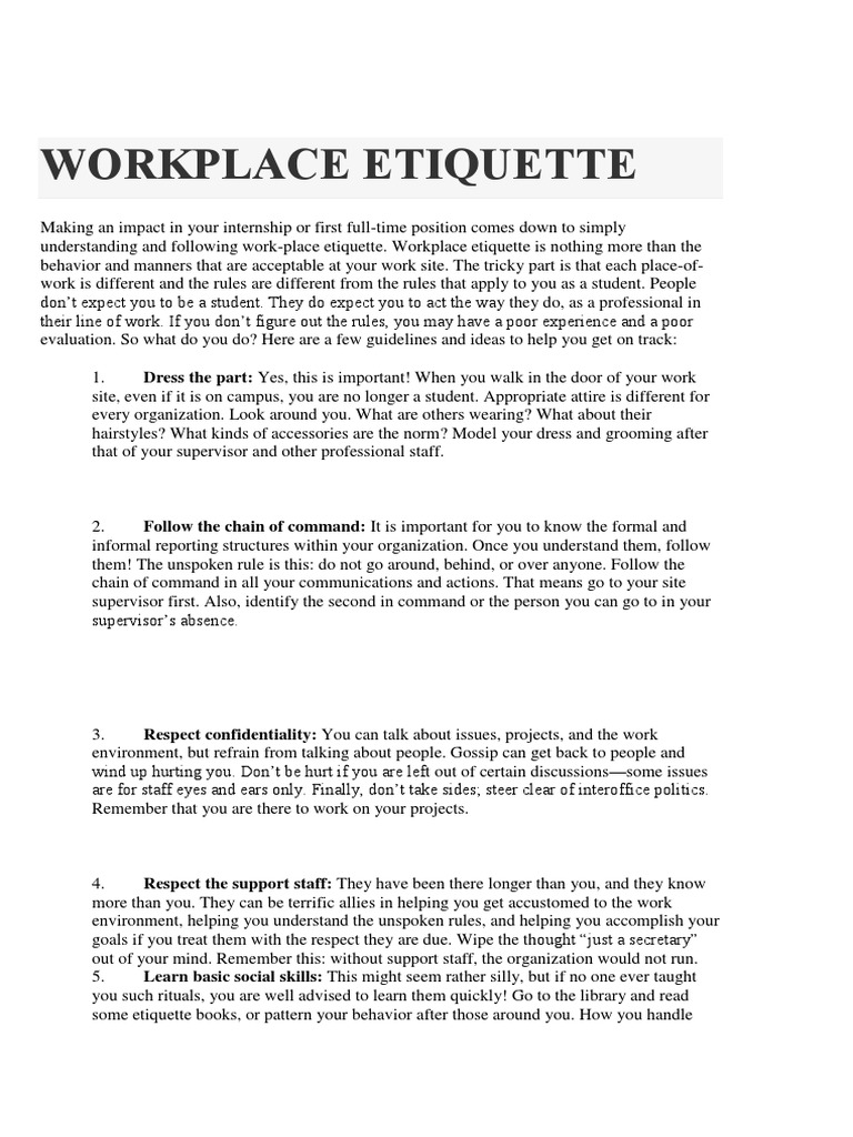 Workplace Etiquette | PDF | Bribery | Etiquette