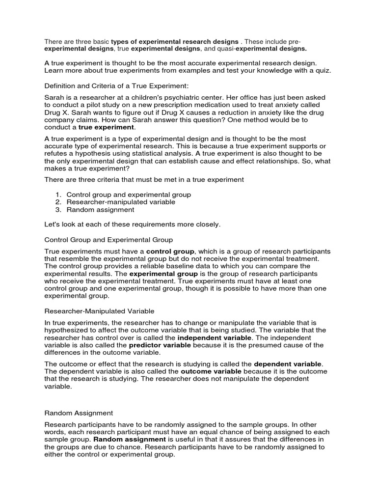 Types of Experimental Research Designs | PDF | Design Of Experiments ...