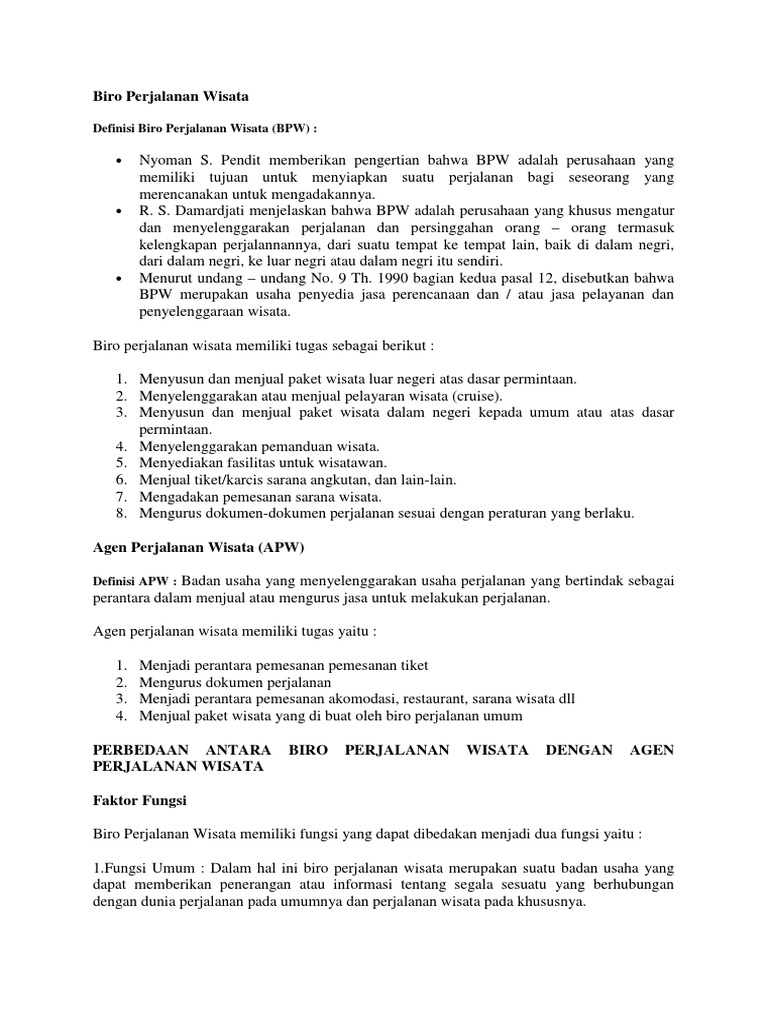 Definisi dan Tugas Biro Perjalanan Wisata | PDF