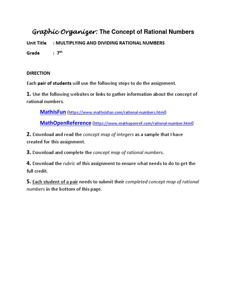 Rational Numbers Concept Map Assignment | PDF