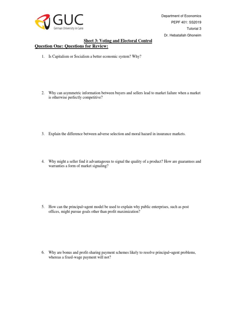 Question One: Questions For Review:: Sheet 3: Voting and Electoral ...