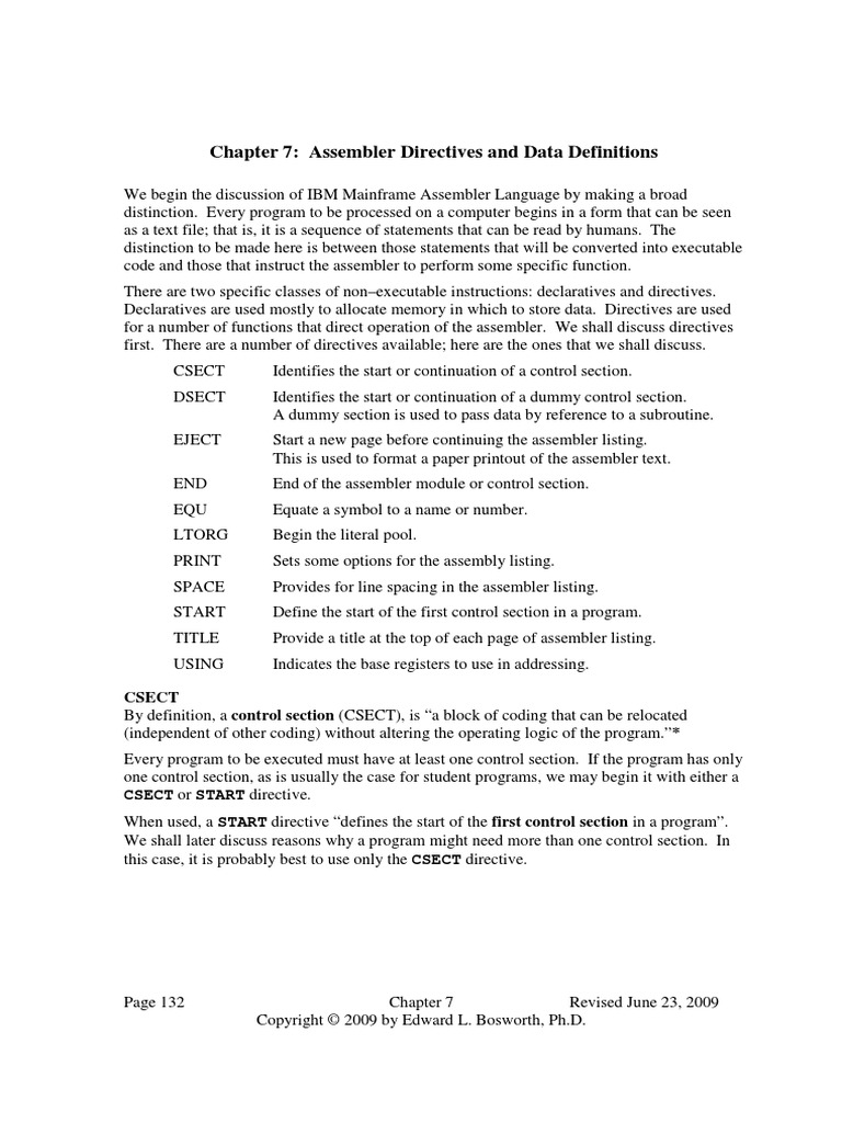 Chapter 7: Assembler Directives and Data Definitions: Csect | PDF ...