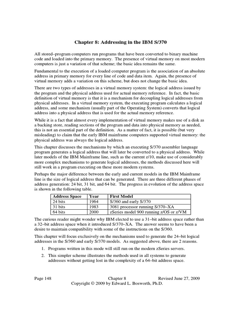 Chapter 8: Addressing in The IBM S/370: Address Space Year First Model ...
