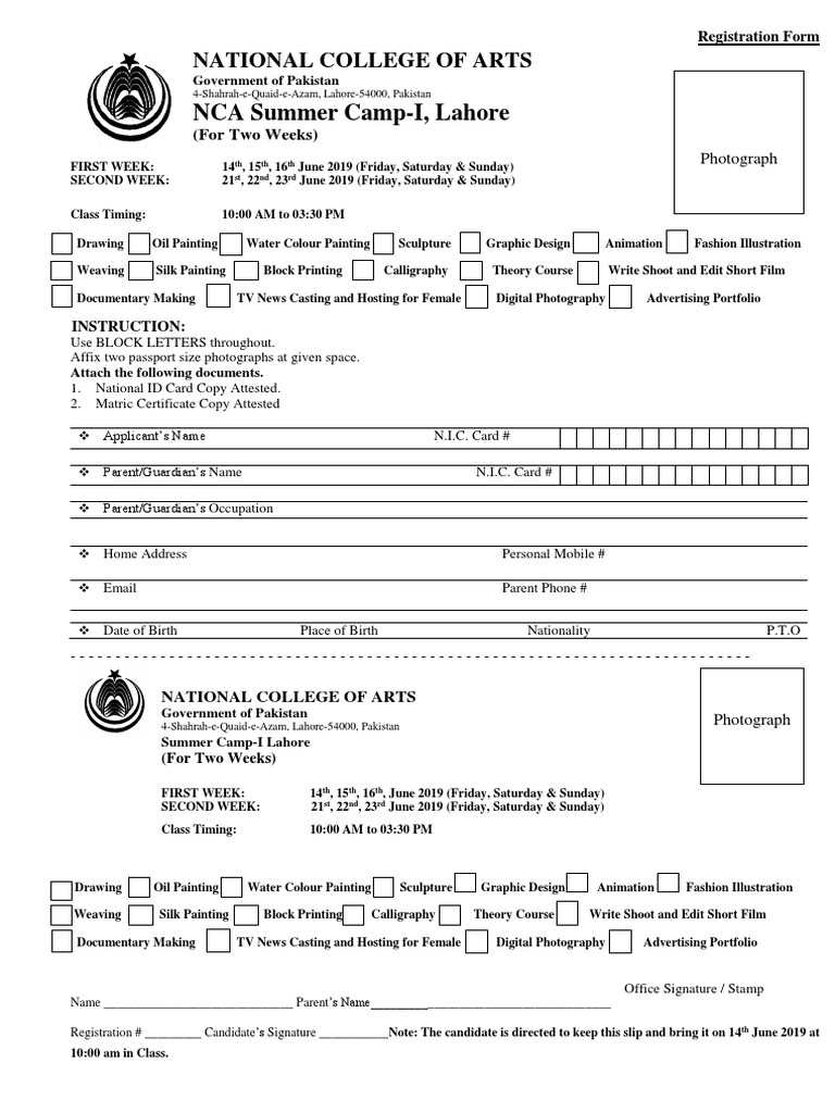 Application Form Summer Camp LHR 31-5-19 | PDF | Paintings | Graphic Design