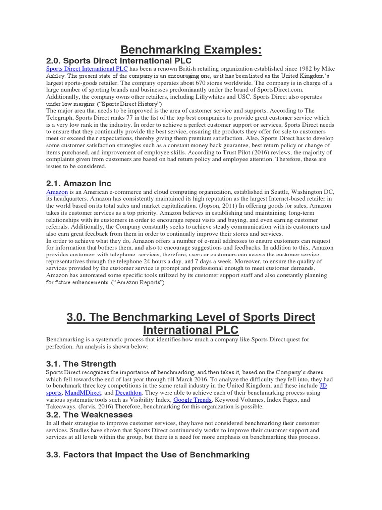 Benchmarking Examples:: 2.0. Sports Direct International PLC | PDF ...
