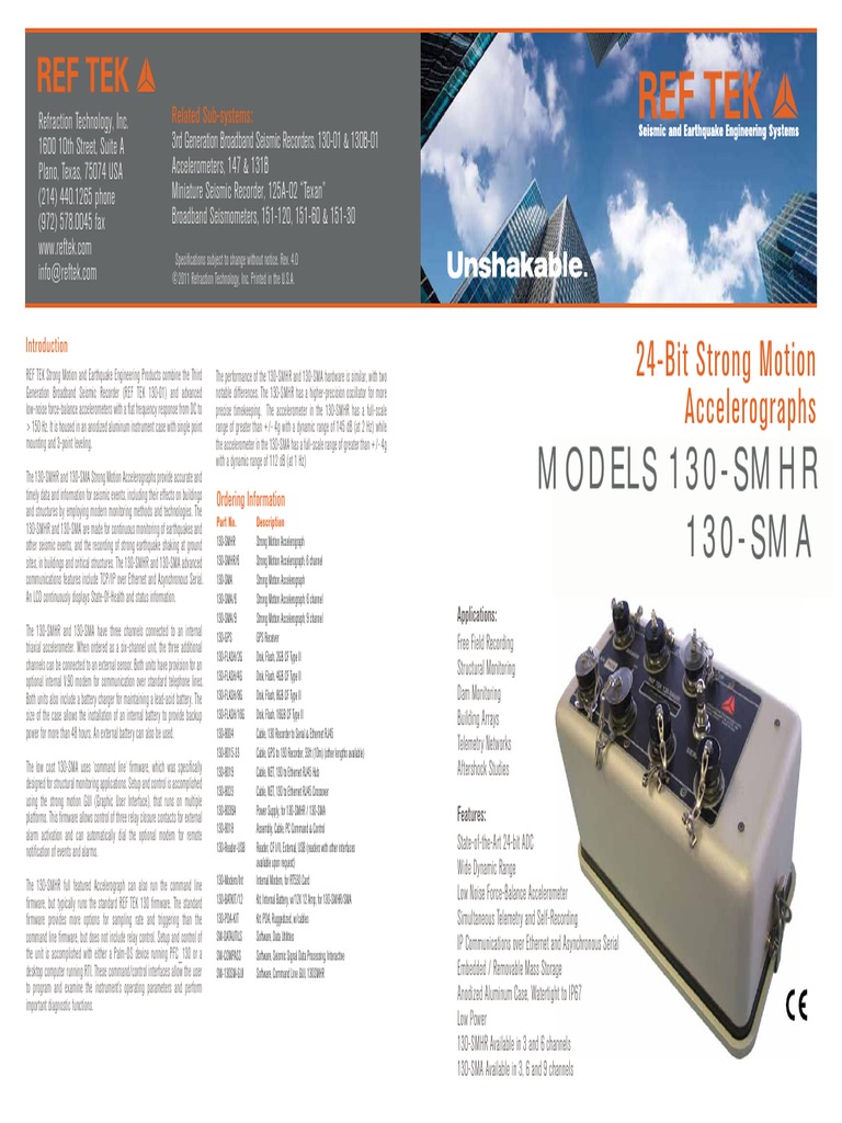 Accelerograph 130-SMHR & 130-SMA Brochure | PDF | Command Line ...