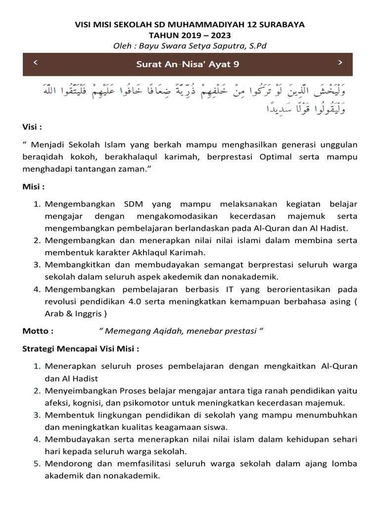 Visi & Misi Calon Kepala Sekolah | PDF Visi & Misi Calon Kepala Sekolah | PDF