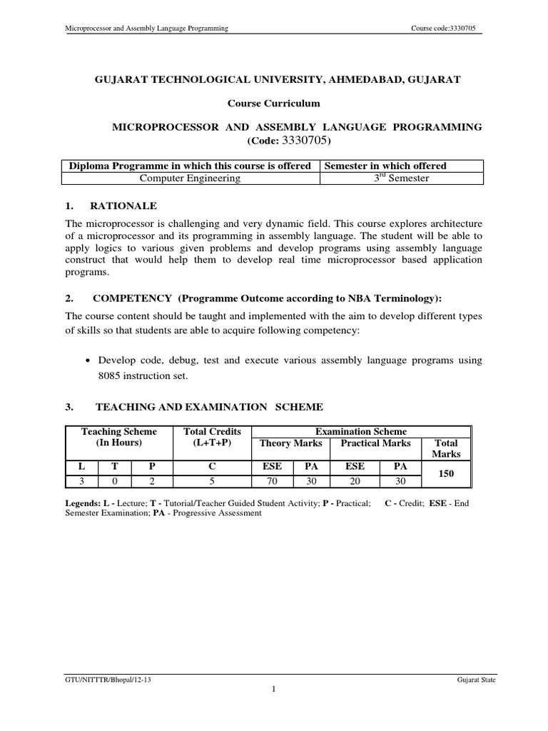 Microprocessor and Assembly Language Programming Course Code:3330705 ...