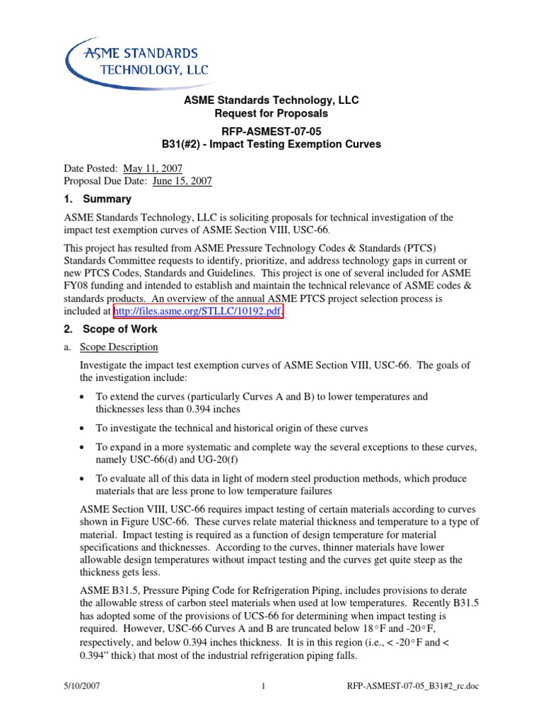 ASME Standards Technology, LLC Request For Proposals RFP-ASMEST-07-05 ...
