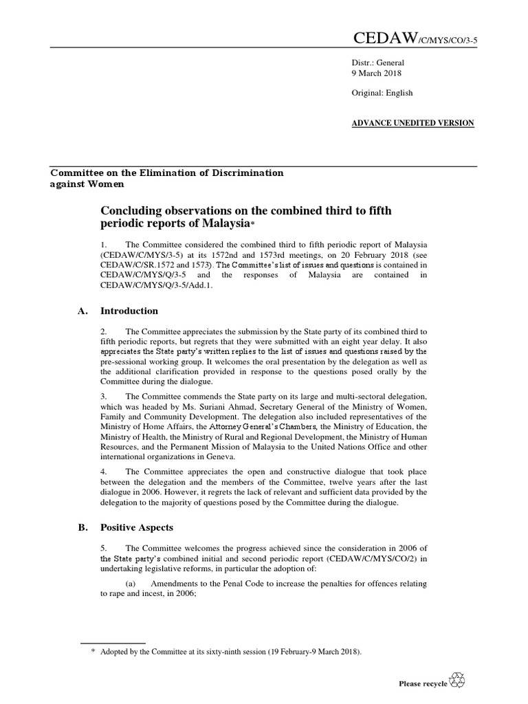 Cedaw: Concluding Observations On The Combined Third To Fifth Periodic ...