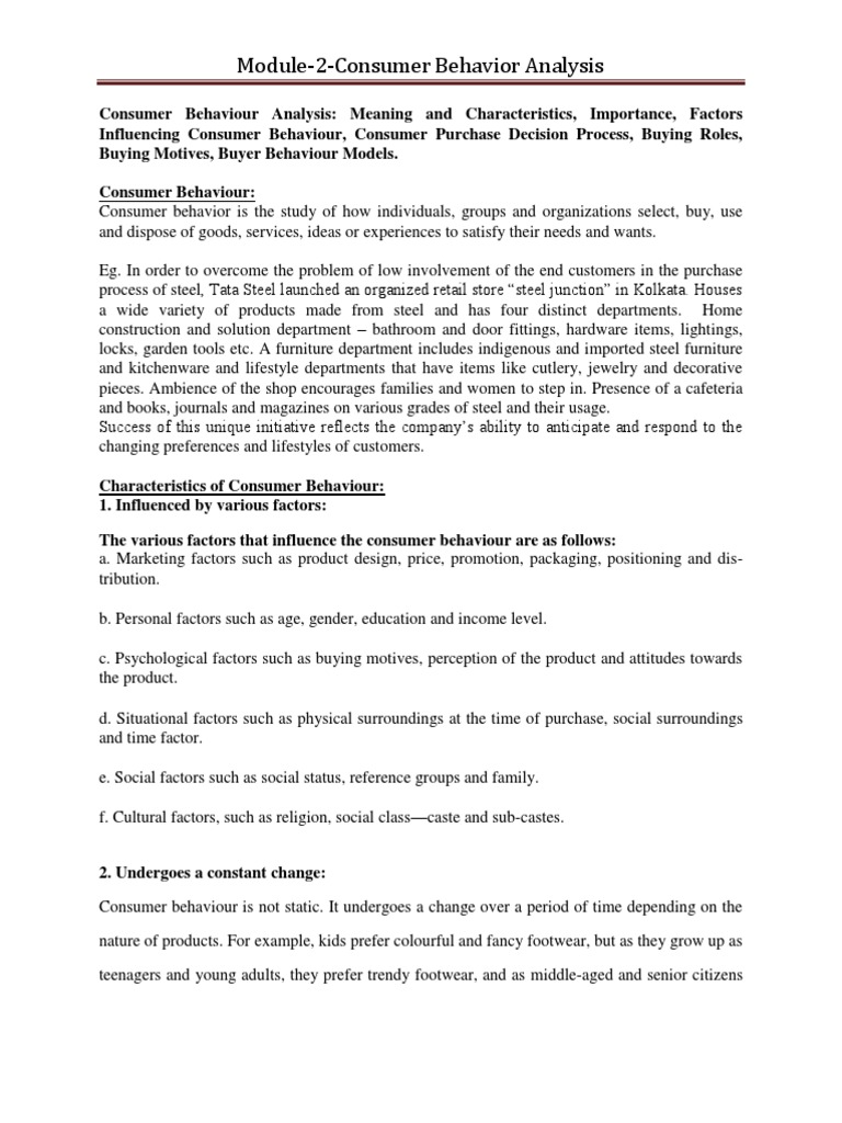 Module - 2-Consumer Behaviour Analysis | PDF | Consumer Behaviour ...