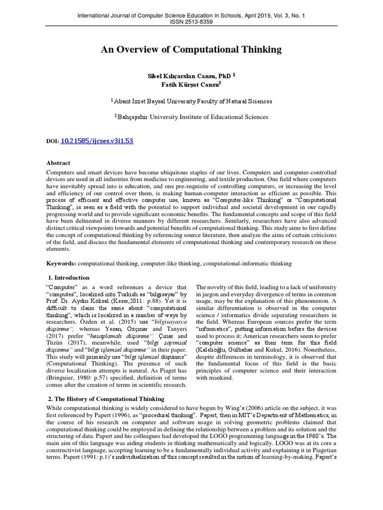 An Overview of Computational Thinking PDF | PDF | Thought | Computer ...