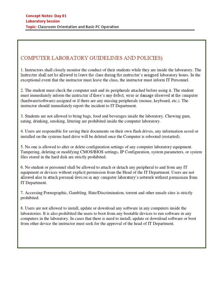 Computer Laboratory Guidelines and Policies) : Concept Notes: Day 01 ...