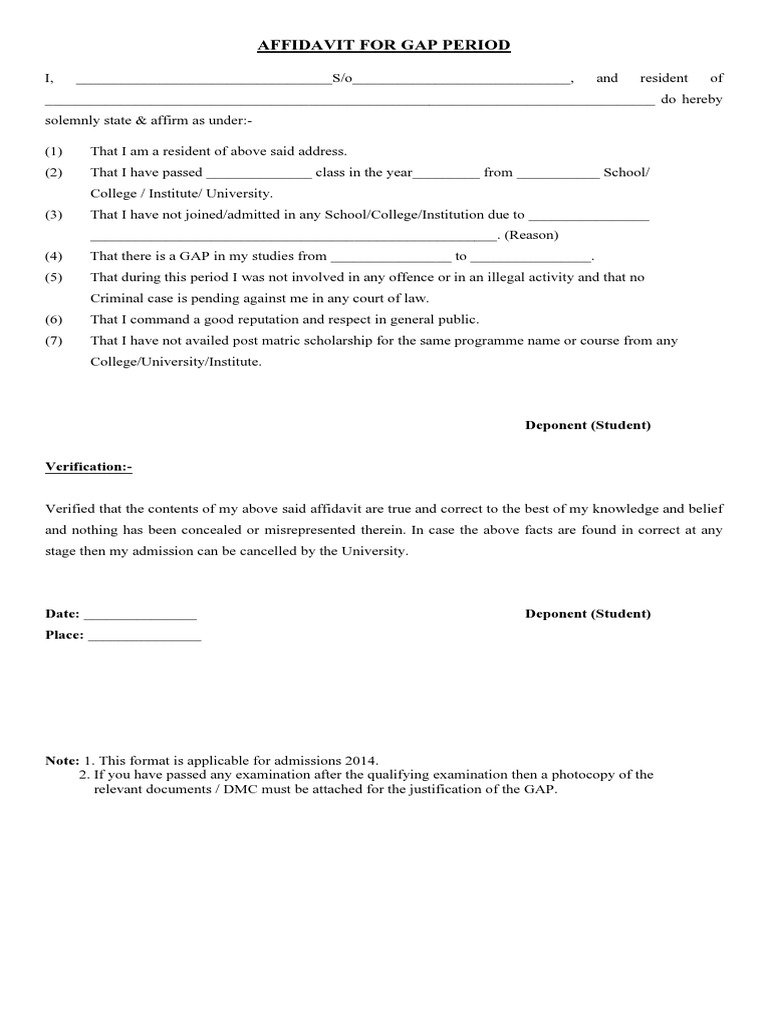 Affidavit For Gap Period | PDF | Affidavit | Virtue