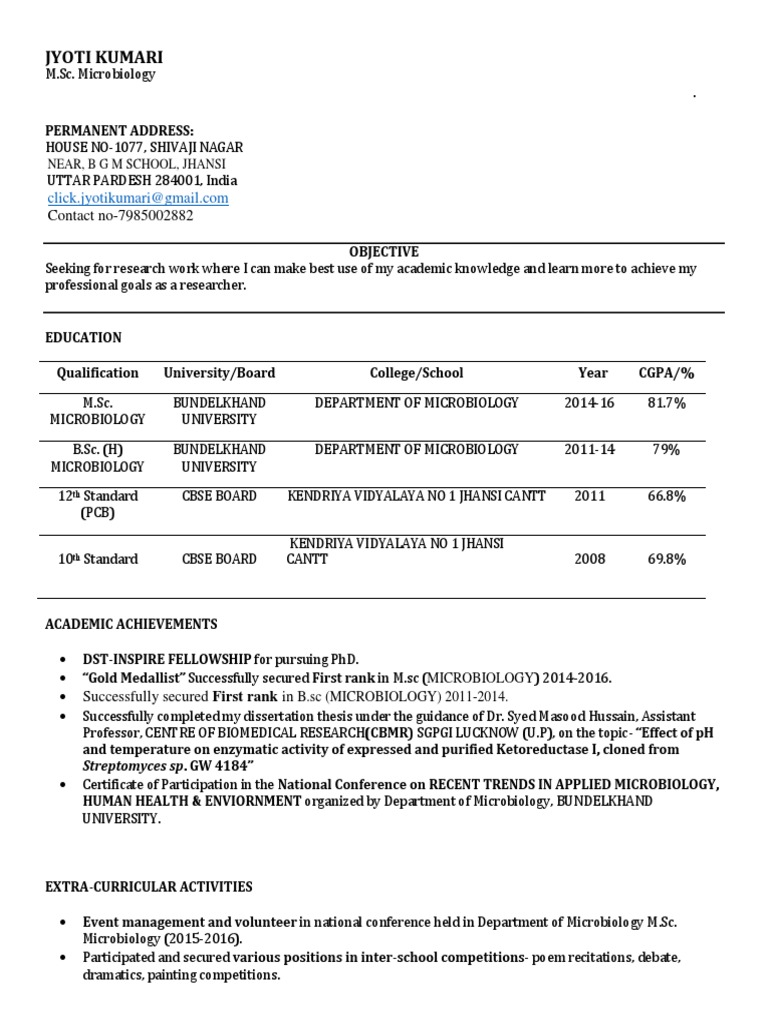 Updated CV - Jyoti | PDF | Molecular Biology | Life Sciences