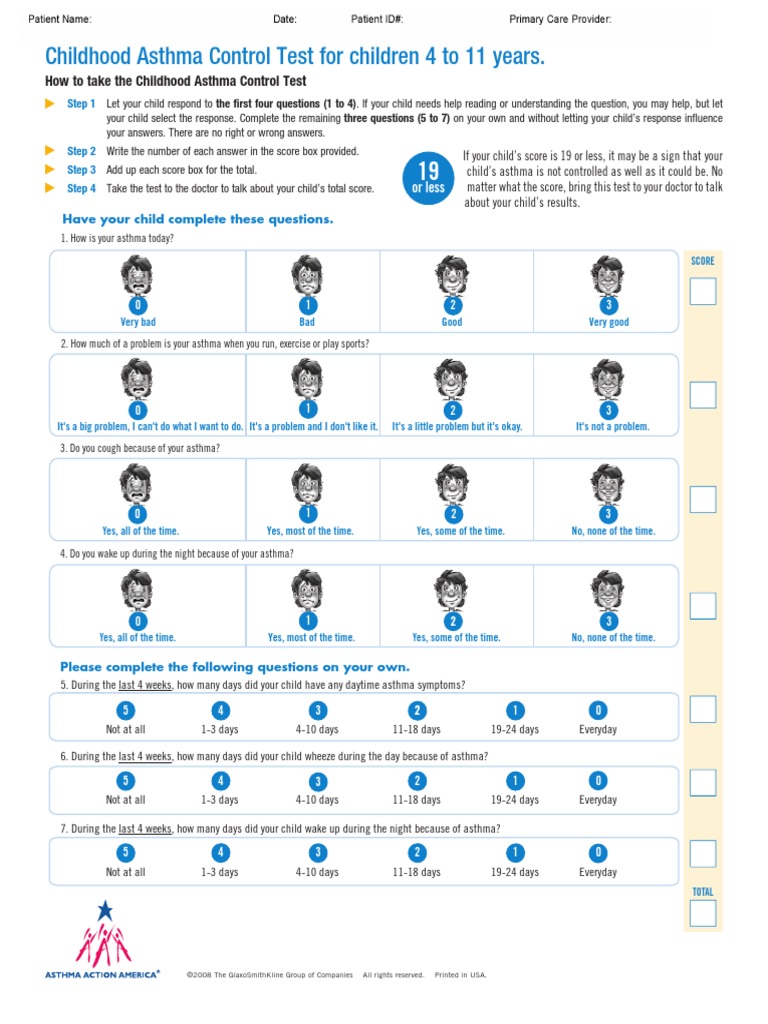 Childhood Asthma Control Test For Children 4 To 11 Years | PDF | Asthma ...