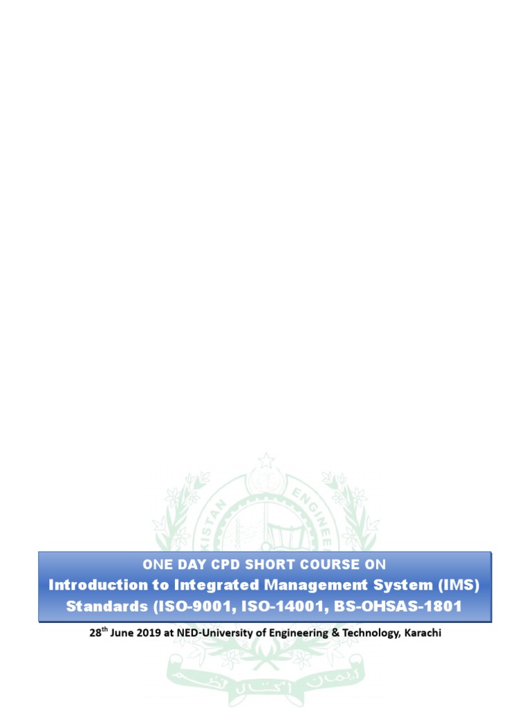 Introduction To Integrated Management System (IMS) Standards (ISO-9001 ...
