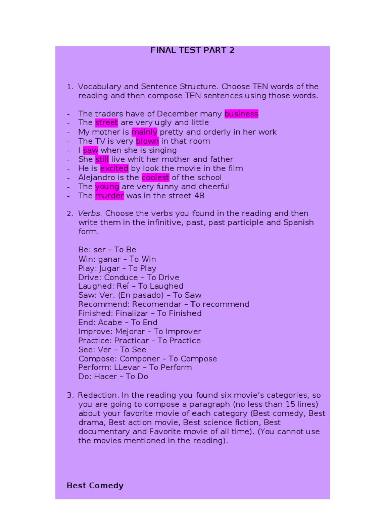 Final Test Part II | PDF | Leisure