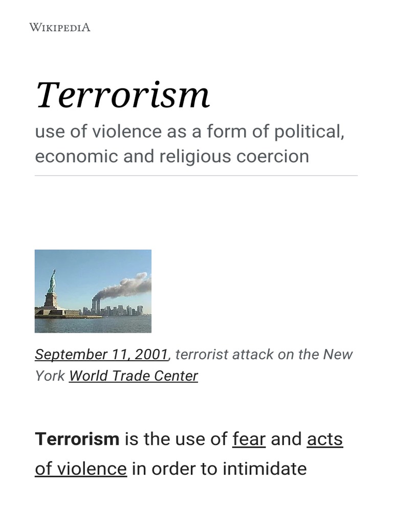 Terrorism: Use of Violence As A Form of Political, Economic and ...