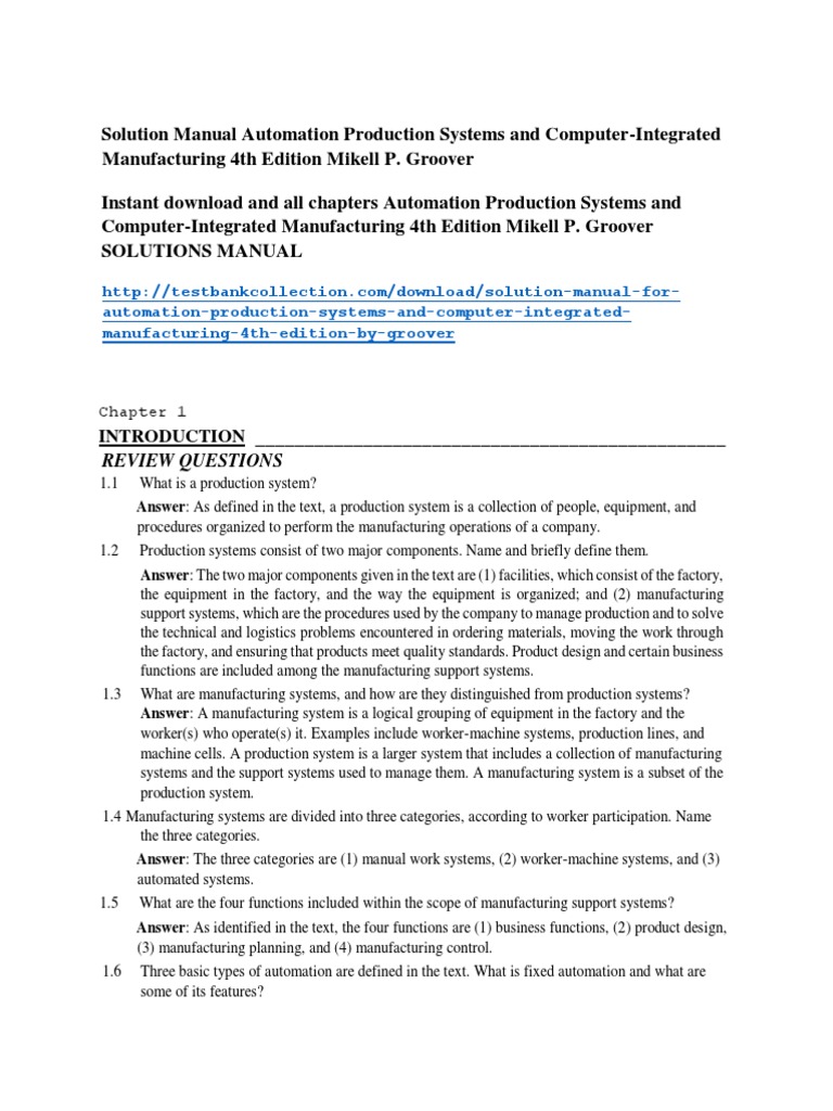Solution Manual Automation Production Systems and Computer Integrated ...