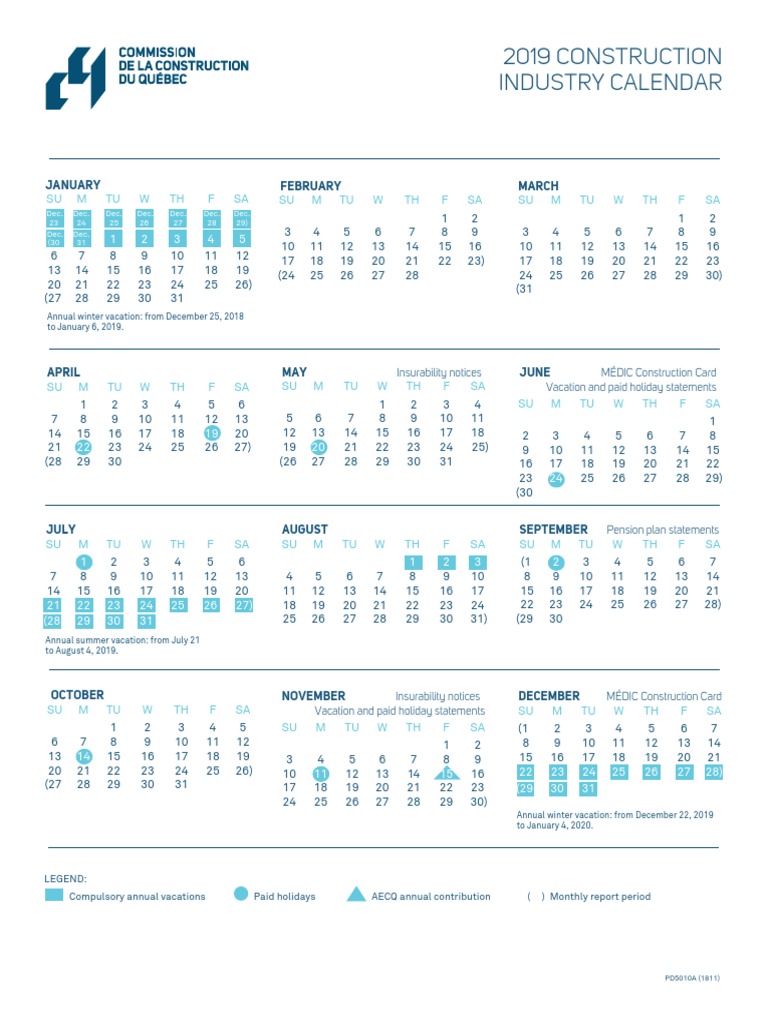 2019 Construction Industry Calendar | PDF | Holidays | Observances