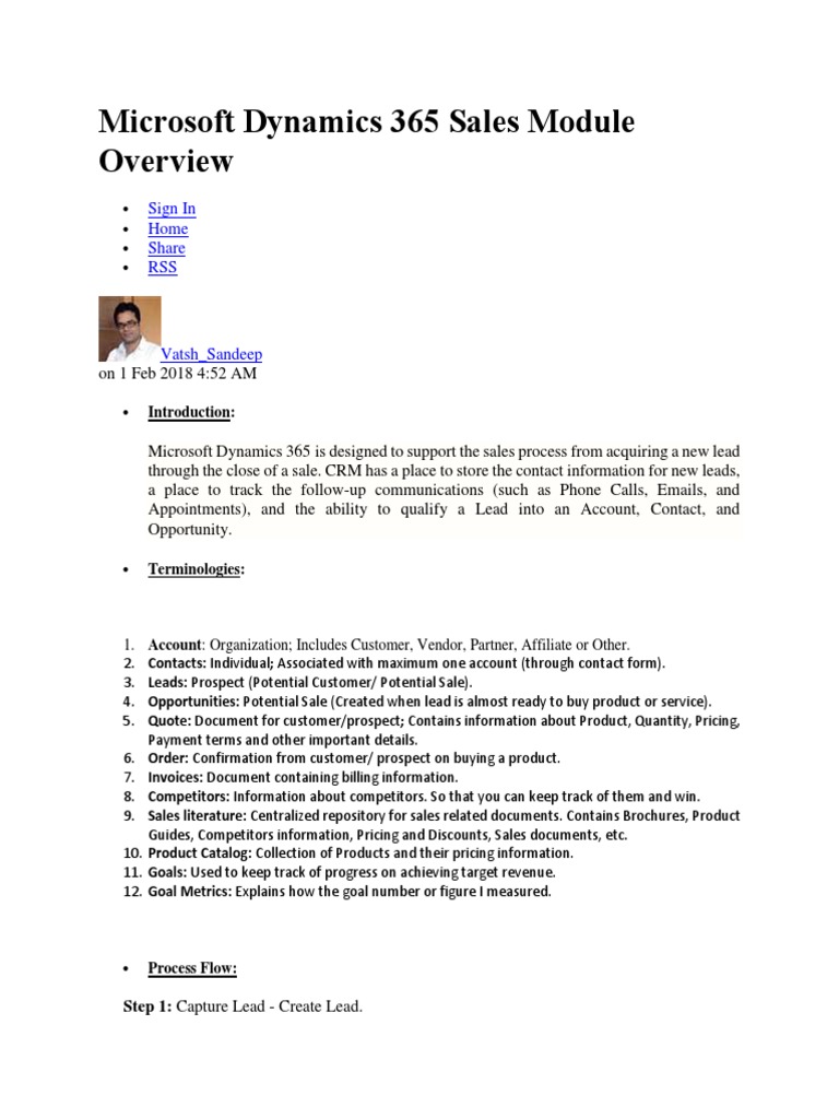Microsoft Dynamics 365 Sales Module Overview | PDF | Pricing | Sales