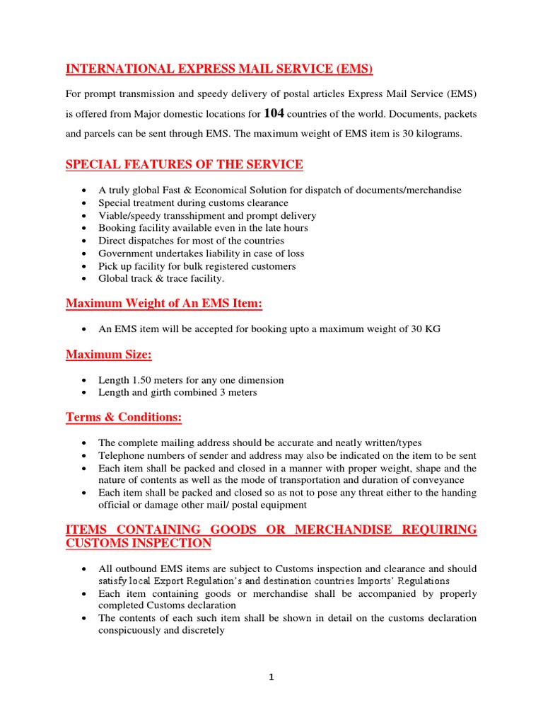 2019 04 25 EMS Service PDF | PDF | Mail | United States Postal Service