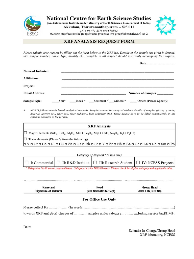 XRF Analysis Request Form | Download Free PDF | Receipt | Chemistry