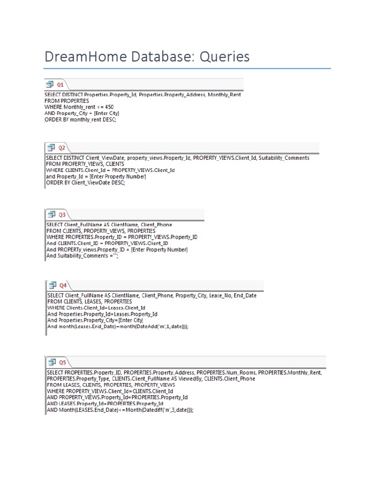 Dreamhome Database: Queries | PDF