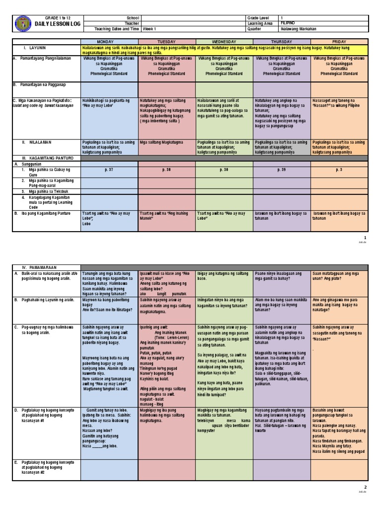 DLL - Filipino 1 Week 1 | PDF