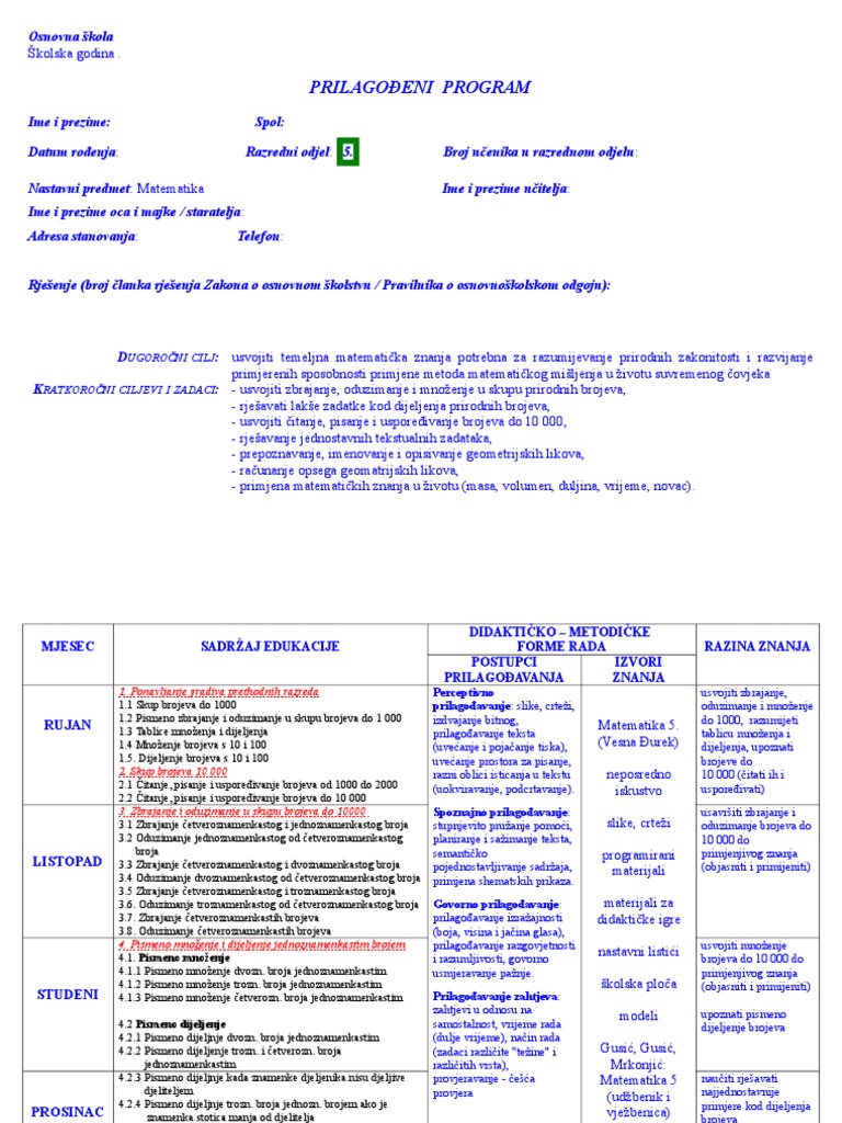 Prilagodjeni Programi | PDF
